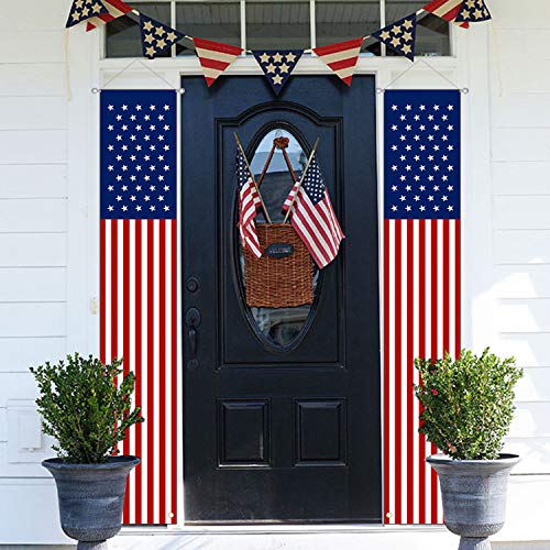MAIAGO 2Pcs Patriotic Decorations, 4th of July Decorations Porch Sign, American Flag Wall Hanging Banners for Memorial Day, Independence Day, Labor Day, Veterans Day Decor Supplies
