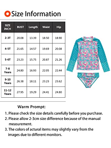 BIKINX Girls Rash Guard 7-8t 2 Piece Swimsuit Set Long Sleeve Floral Print Bikini with UPF 50+ Sun Protection Tankini Orange Flowers