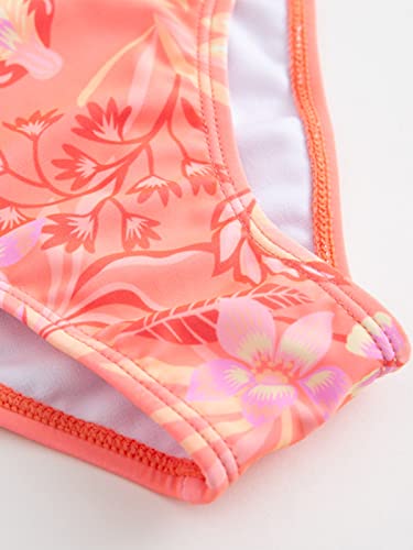 BIKINX Girls Rash Guard 7-8t 2 Piece Swimsuit Set Long Sleeve Floral Print Bikini with UPF 50+ Sun Protection Tankini Orange Flowers