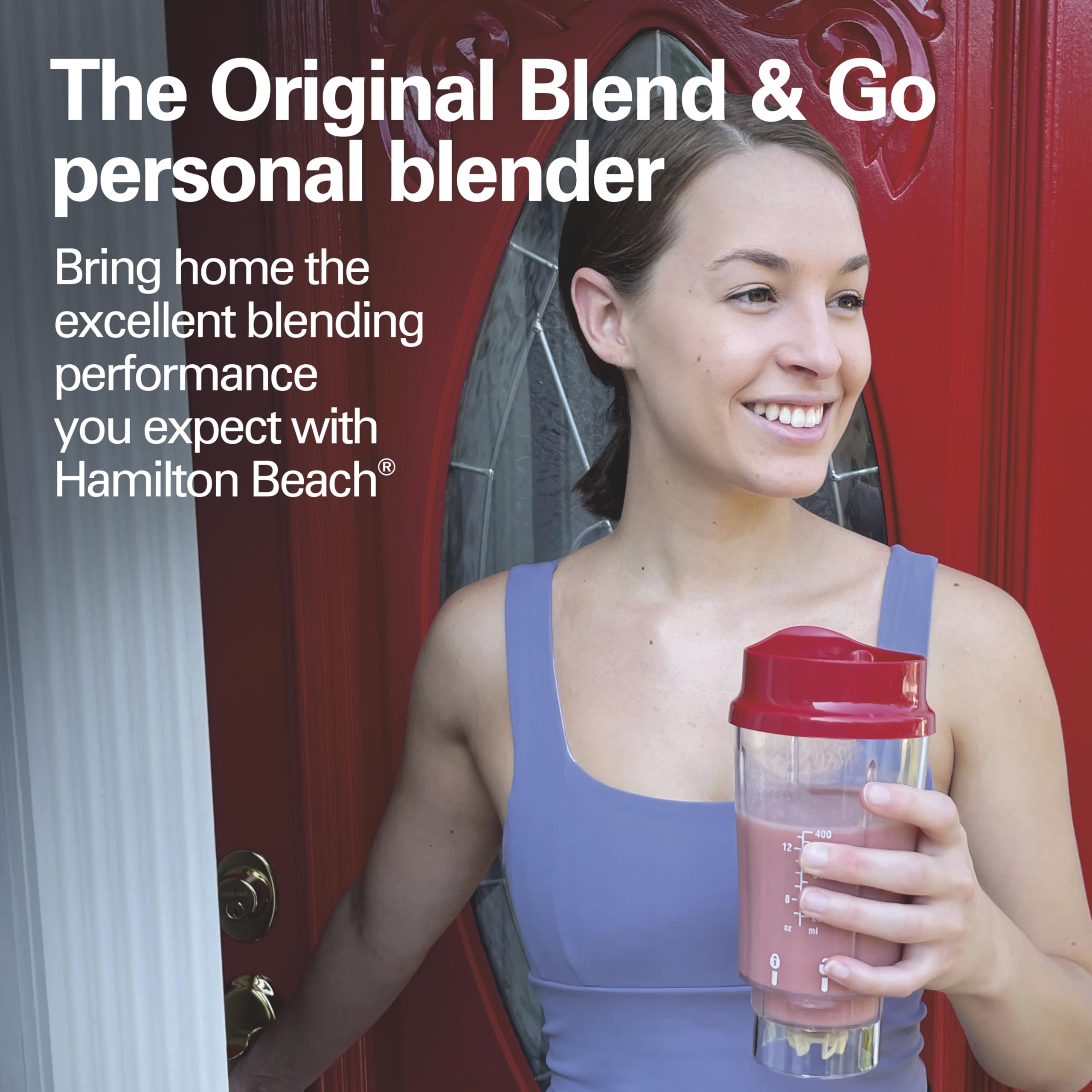 Hamilton Beach Portable Blender for Shakes and Smoothies with 14 Oz BPA Free Travel Cup and Lid, Durable Stainless Steel Blades for Powerful Blending Performance, Red (51101RV)
