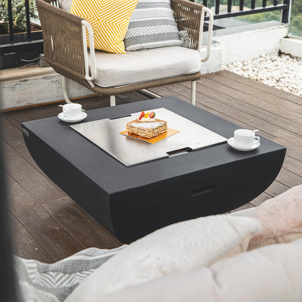 Aurora Concrete Fire Pit 34" x 34" Outdoor Patio Firepit Includes Lava Rocks Modern Fire Pits & Outdoor Fireplaces for Garden, Deck, Indoor & Outdoor Heating