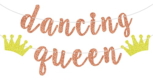 Rose Gold Glitter Dancing Queen Banner, Young and Sweet Only 17/Cheers to 17 Years, 17th Birthday Party Decorations for Girls