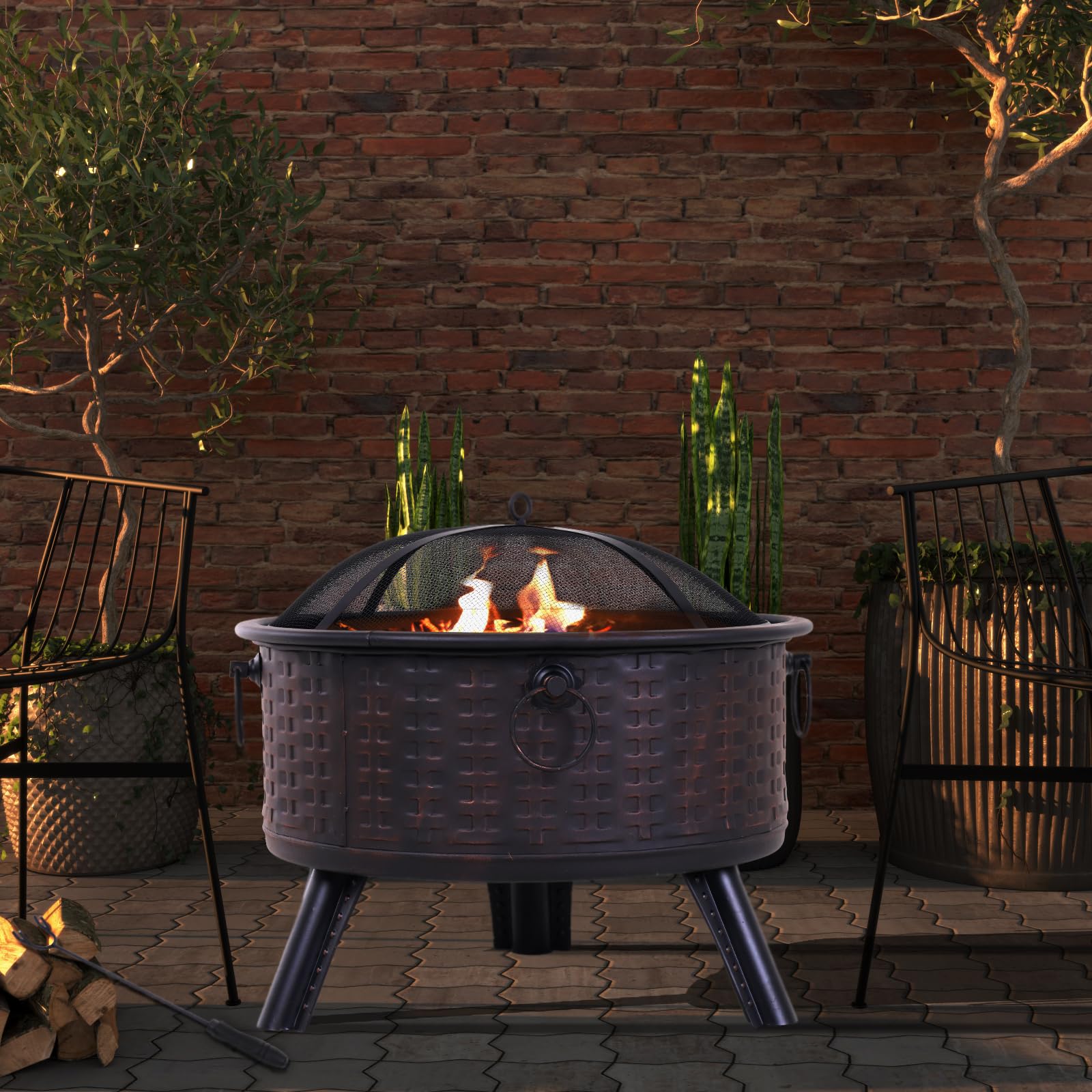 Fire Pit, Portable Firepits for Outside Patio, Outdoor Wood Burning Fire Pits 26" Small Round Steel Fireplace Clearance for Backyard Garden Bonfire Camping…