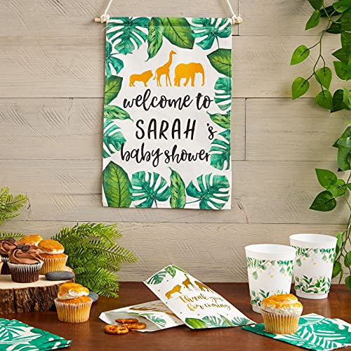 Sparkle and Bash Custom Safari Baby Shower Decorations Canvas Welcome Sign with Sticker Sheets (3 Pieces)