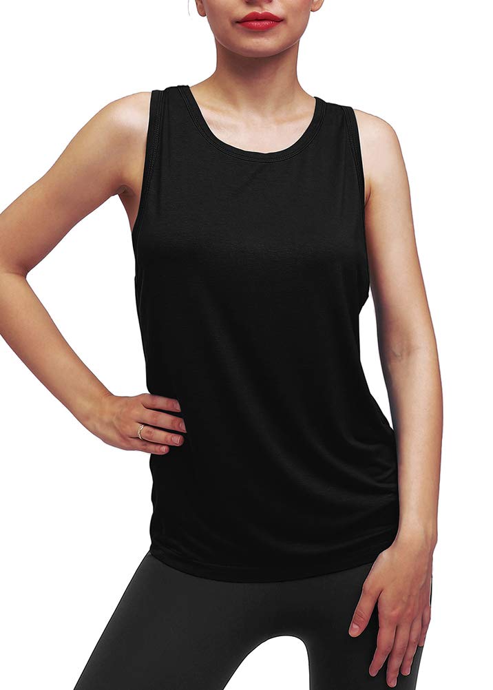 Mippo Women's Workout Yoga Shirts Backless Tank Work Out Tshirts Activewear Tops Running Tank Sports Hiking Clothes Black M