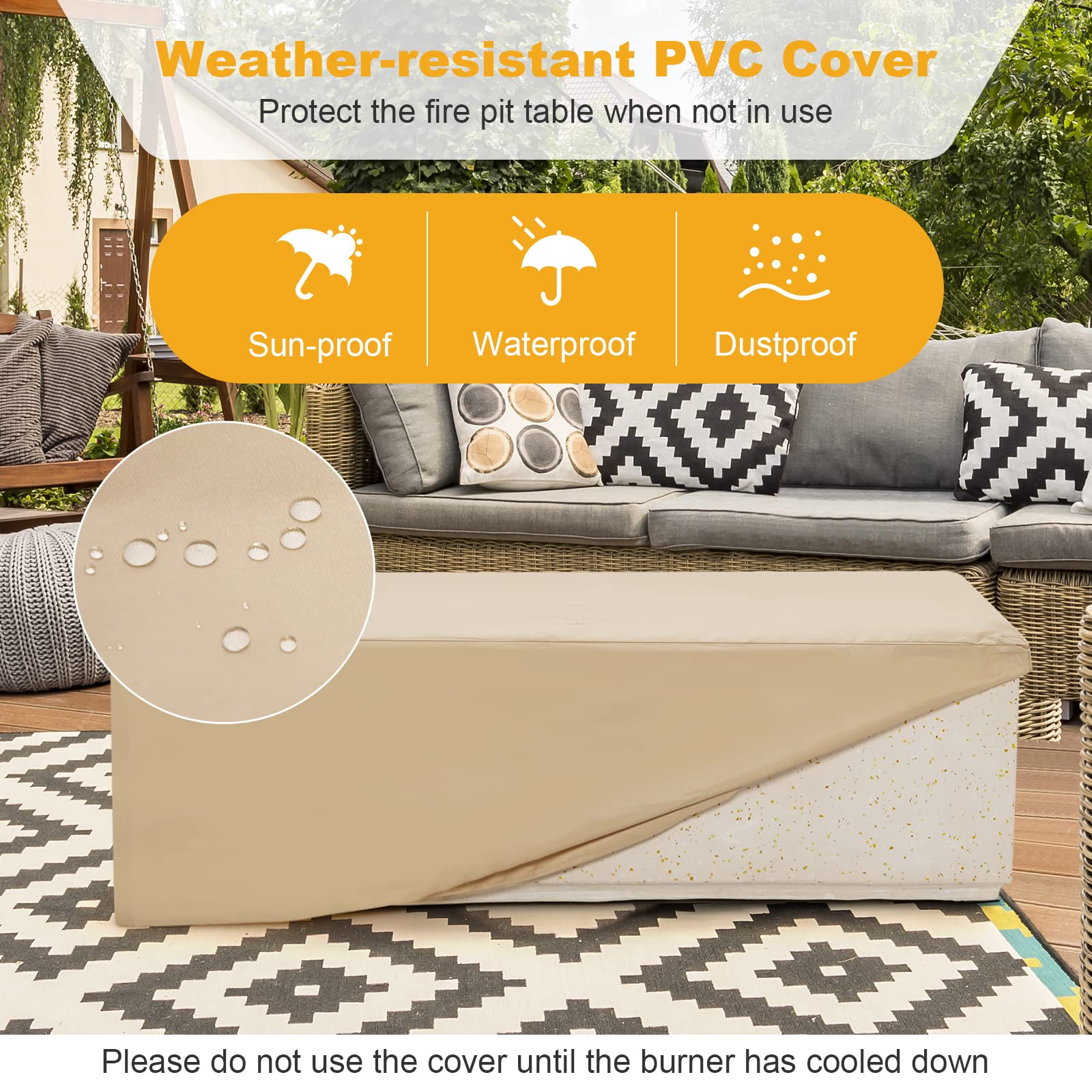 Tangkula 50,000 BTU Outdoor Fire Pit Table, 42" Rectangle Terrazzo Propane Gas Fire Table with Auto-Ignition, Stainless Steel Burner, Lava Rocks & Rain Cover for Patio Backyard Poolside, CSA Certified