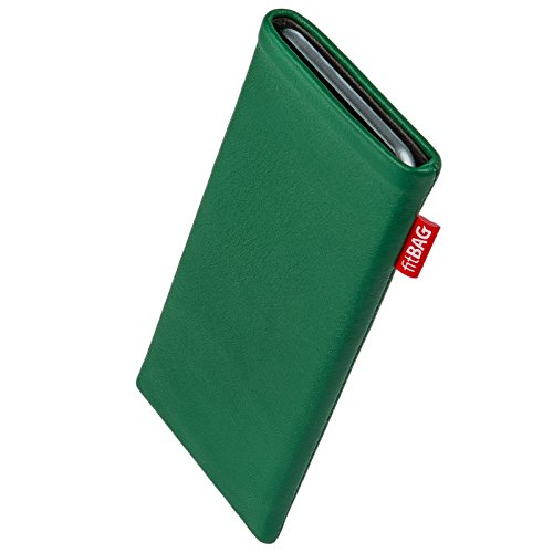 fitBAG Beat Green Custom Tailored Sleeve for Oppo Reno2 | Made in Germany | Fine Nappa Leather Pouch case Cover with Microfibre Lining for Display Cleaning