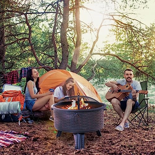 Fire Pit, Portable Firepits for Outside Patio, Outdoor Wood Burning Fire Pits 26" Small Round Steel Fireplace Clearance for Backyard Garden Bonfire Camping…