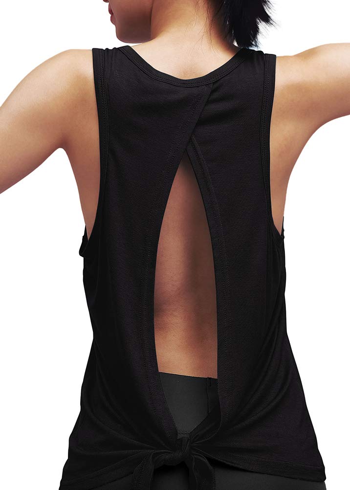 Mippo Women's Workout Yoga Shirts Backless Tank Work Out Tshirts Activewear Tops Running Tank Sports Hiking Clothes Black M