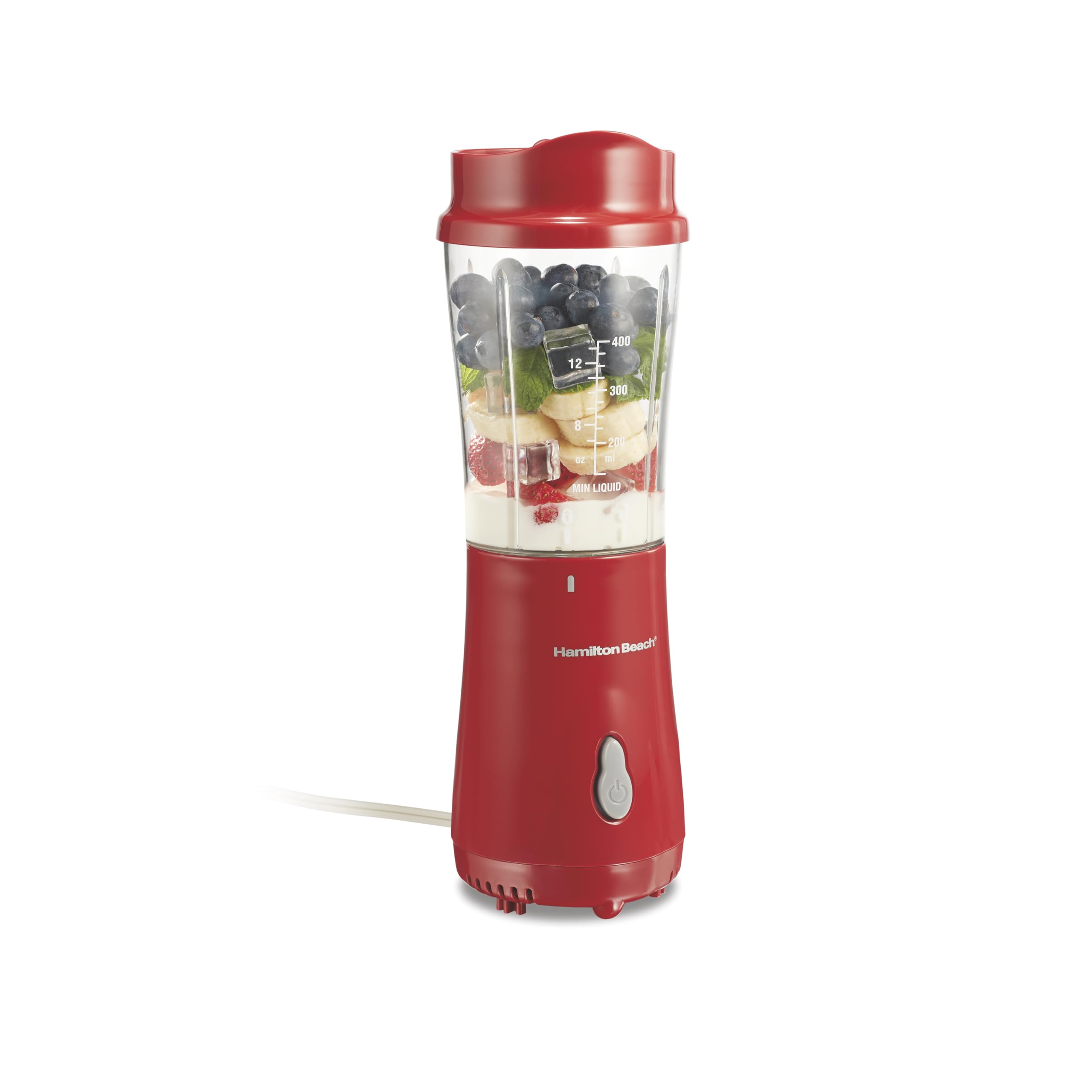Hamilton Beach Portable Blender for Shakes and Smoothies with 14 Oz BPA Free Travel Cup and Lid, Durable Stainless Steel Blades for Powerful Blending Performance, Red (51101RV)