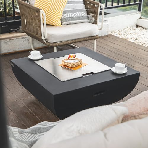 Aurora Concrete Fire Pit 34" x 34" Outdoor Patio Firepit Includes Lava Rocks Modern Fire Pits & Outdoor Fireplaces for Garden, Deck, Indoor & Outdoor Heating