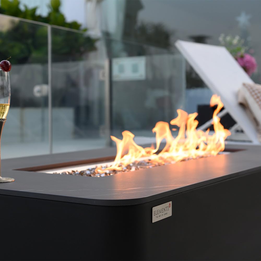 Valencia Concrete Fire Pit 62" x 30" Outdoor Patio Firepit Includes Fire Glass Modern Fire Pits & Outdoor Fireplaces for Garden, Deck, Indoor & Outdoor Heating