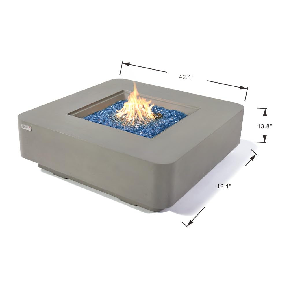 Lucerne Concrete Fire Pit 42".1 x 42 Outdoor Patio Firepit Includes Fire Glass Modern Fire Pits & Outdoor Fireplaces for Garden, Deck, Indoor & Outdoor Heating