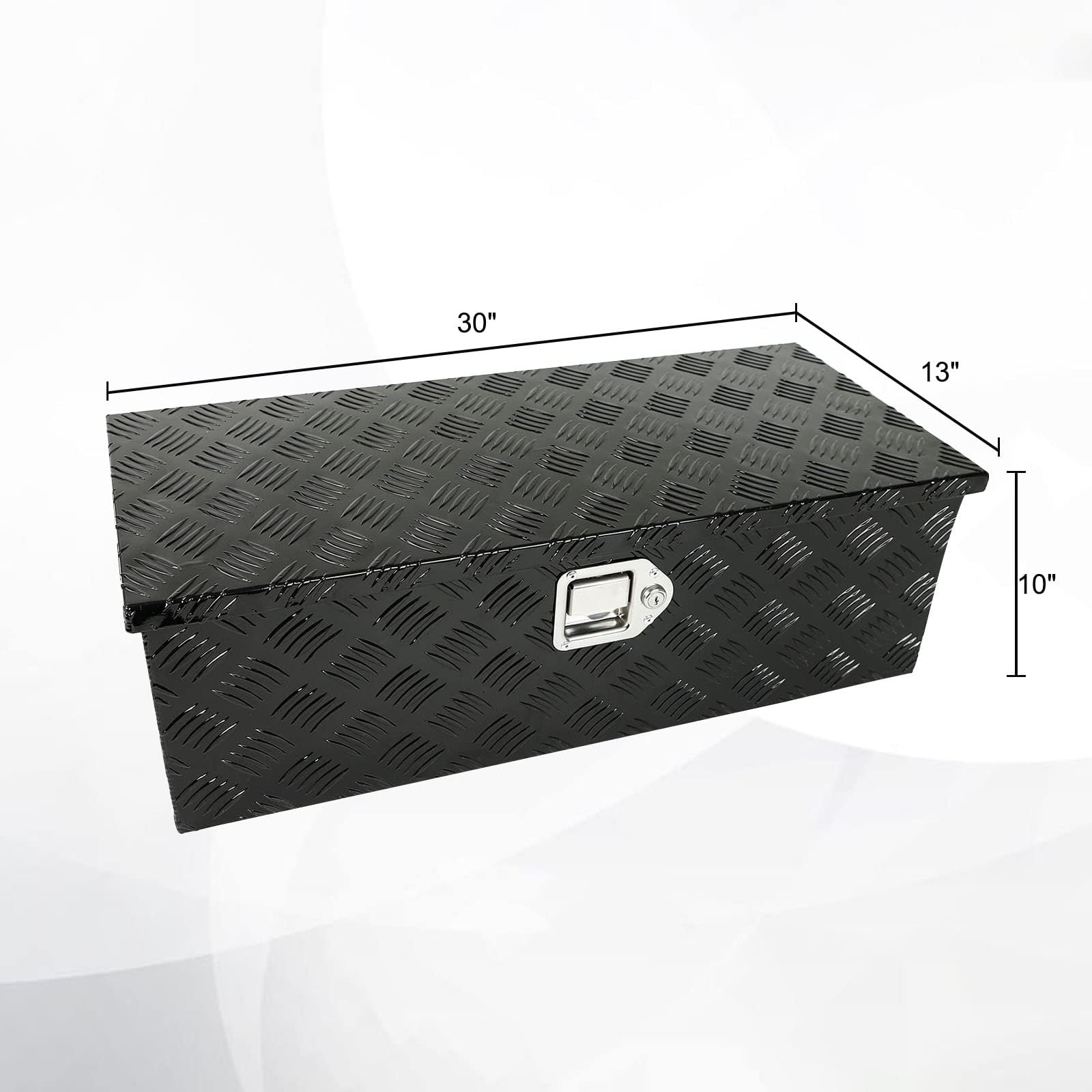 confote 30" Heavy Duty Aluminum Stripes Plated Tool Box Pick Up Truck Bed RV Trailer Toolbox Waterproof Square Storage Organizer with Side Handle, Lock with Keys -30"x 13"x 10",Black