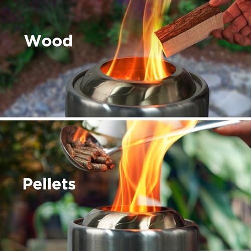 OGERY Tabletop Fire Pit with Stand 7.9 x 6.1 in, Low Smoke Stove Outdoor Table Top Firepit for Urban & Suburbs, Fueled by Pellets or Wood, Portable Mini Fire Pit with Travel Bag, Stainless Steel