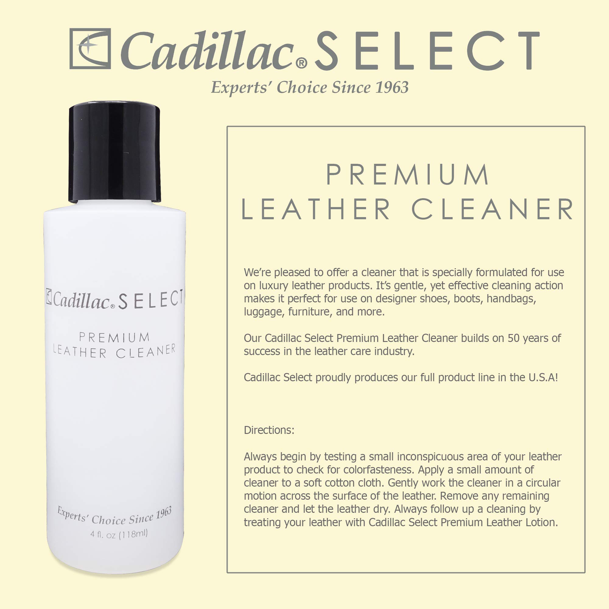 Cadillac Select Premium Leather Cleaner 4 oz - Great for Shoes, Handbags, Jackets, Gloves, Furniture & More