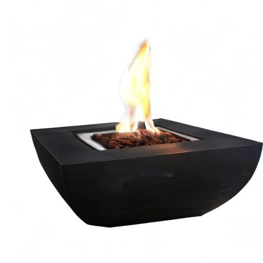 Aurora Concrete Fire Pit 34" x 34" Outdoor Patio Firepit Includes Lava Rocks Modern Fire Pits & Outdoor Fireplaces for Garden, Deck, Indoor & Outdoor Heating