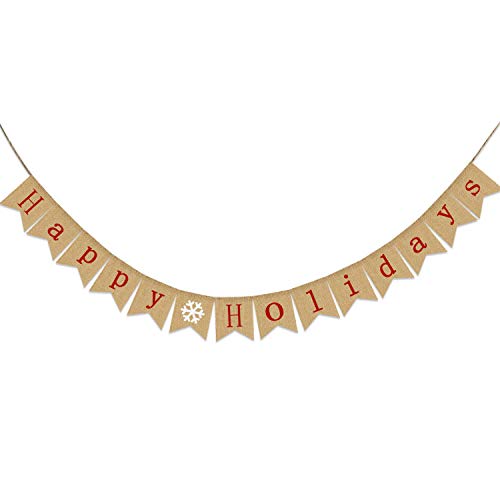 Happy Holidays Banner Burlap | Christmas Banner Burlap | Christmas Decorations| Holiday Decorations| Perfect for Home Yard Indoor Outdoor Mantel Fireplace Hanging Decor