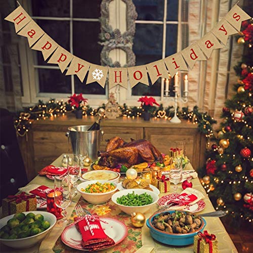 Happy Holidays Banner Burlap | Christmas Banner BurlapĀ | Christmas Decorations| Holiday Decorations| Perfect for Home Yard Indoor Outdoor Mantel Fireplace Hanging Decor