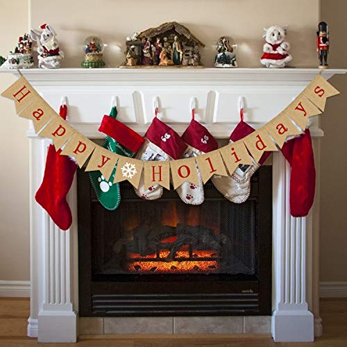 Happy Holidays Banner Burlap | Christmas Banner BurlapĀ | Christmas Decorations| Holiday Decorations| Perfect for Home Yard Indoor Outdoor Mantel Fireplace Hanging Decor