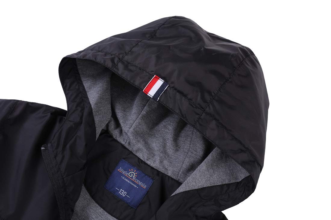 Jingle Bongala Boys Girls Lightweight Breathable Raincoat Waterproof Hooded Rain Jacket Windbreaker Easy to Fold-Black-150