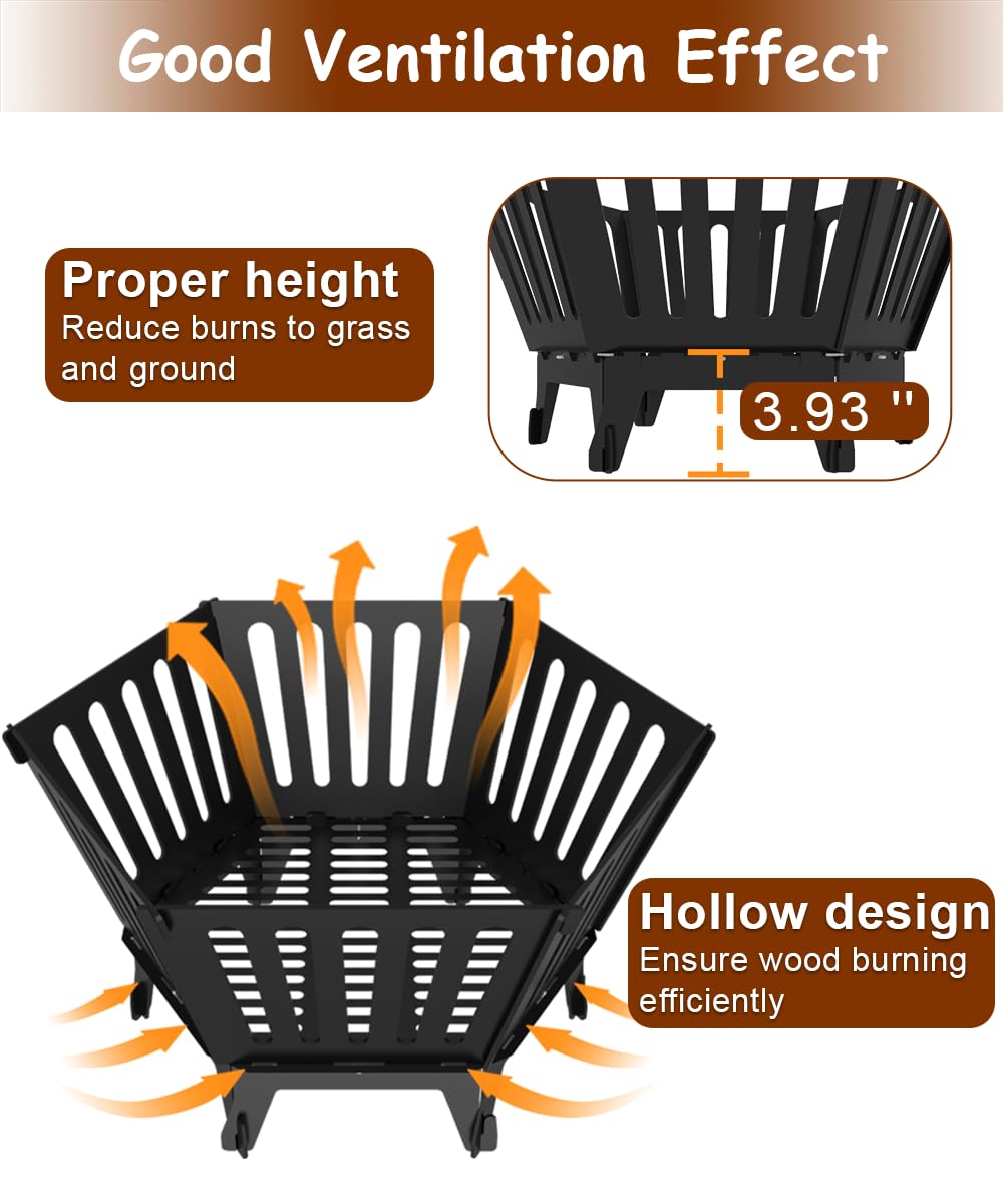 Waaliji 22.5 Inch Portable Plug Fire Pit for Camping, Detachable Outdoor Wood Burning Firepit with Carrying Bag for Outside Patio Heating, Picnic, Bonfire and BBQ, Vertical Hollow Style