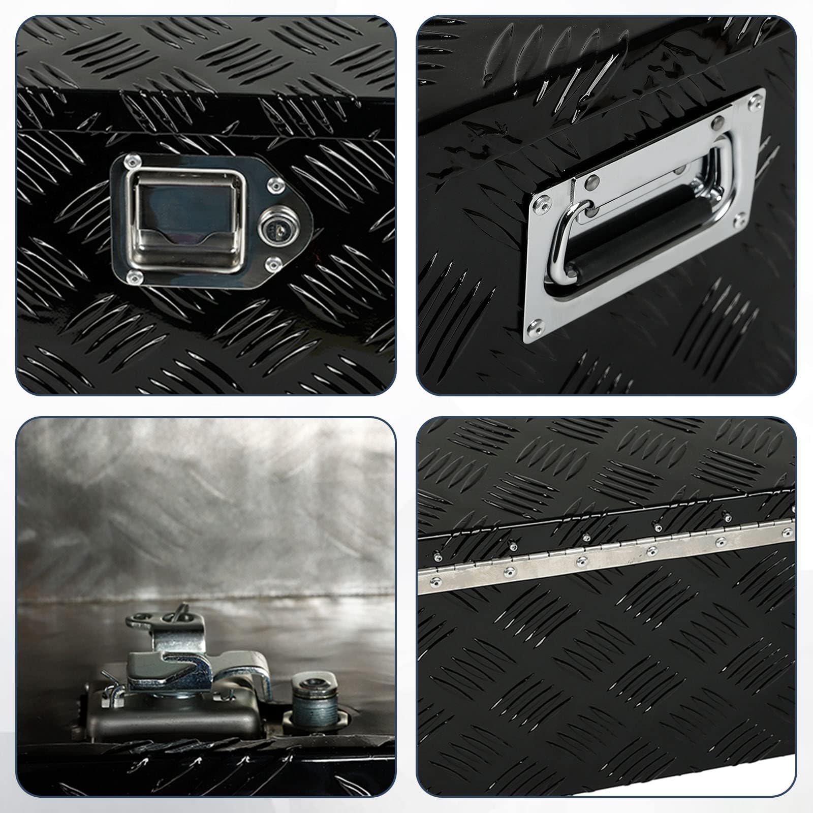 confote 30" Heavy Duty Aluminum Stripes Plated Tool Box Pick Up Truck Bed RV Trailer Toolbox Waterproof Square Storage Organizer with Side Handle, Lock with Keys -30"x 13"x 10",Black