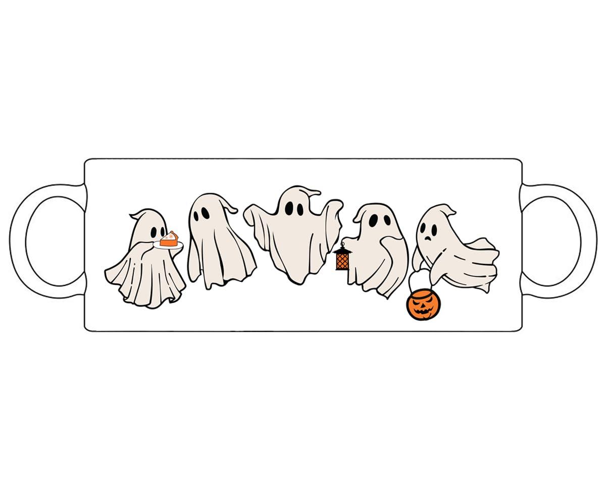 Cute Retro Ghost Halloween Campfire Coffee Mug, Spooky Fall Season Outdoor Camping Cup (12oz)