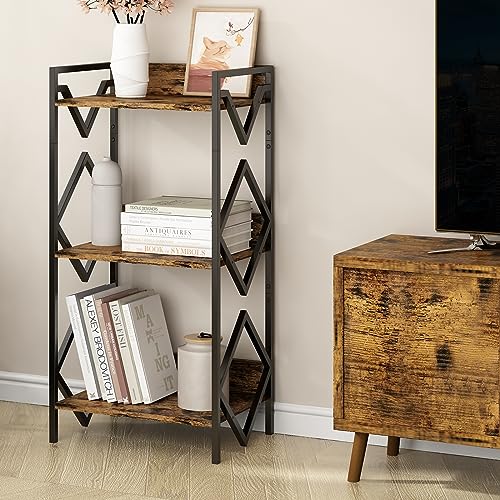 GILLAS 3 Tier Bookshelf for Small Space, Metal Shelving Unit for Book Storage Organizer for Office Living Room Bedroom, Rustic Short Stand Bookcase, End Table, Black