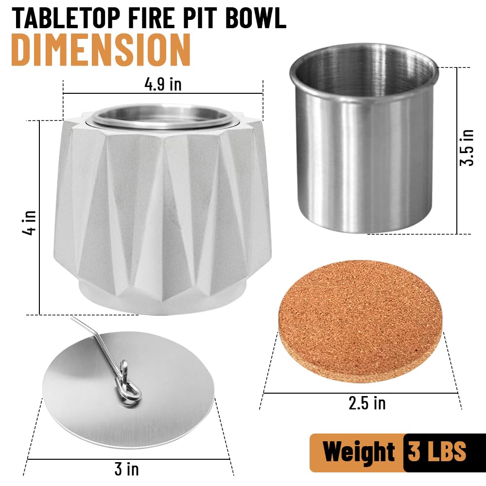 Decofuge Concrete Tabletop Fire Pit Bowl - Outdoor & Indoor Smores Maker, Patio Table Firepit, Portable Mini Firepit, Table Top Firepit & Smores Fire Pit, Perfect Patio Decor