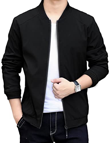 Lentta Men's Slim Fit Lightweight Softshell Bomber Jacket Coat Fall Jackets For Men (Large, Black 001)