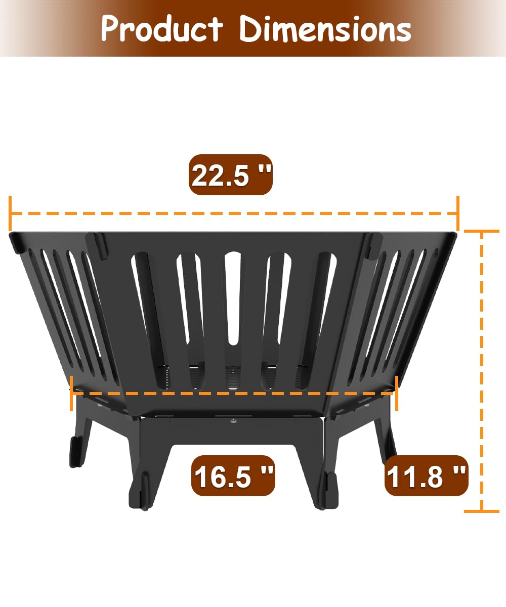 Waaliji 22.5 Inch Portable Plug Fire Pit for Camping, Detachable Outdoor Wood Burning Firepit with Carrying Bag for Outside Patio Heating, Picnic, Bonfire and BBQ, Vertical Hollow Style