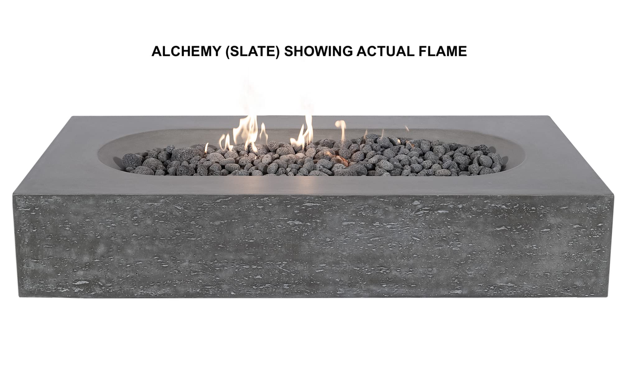 Pyromania Alchemy Outdoor Concrete Fire Pit Table, 60 x 30 Inches - Natural Gas Model in Slate Gray Color