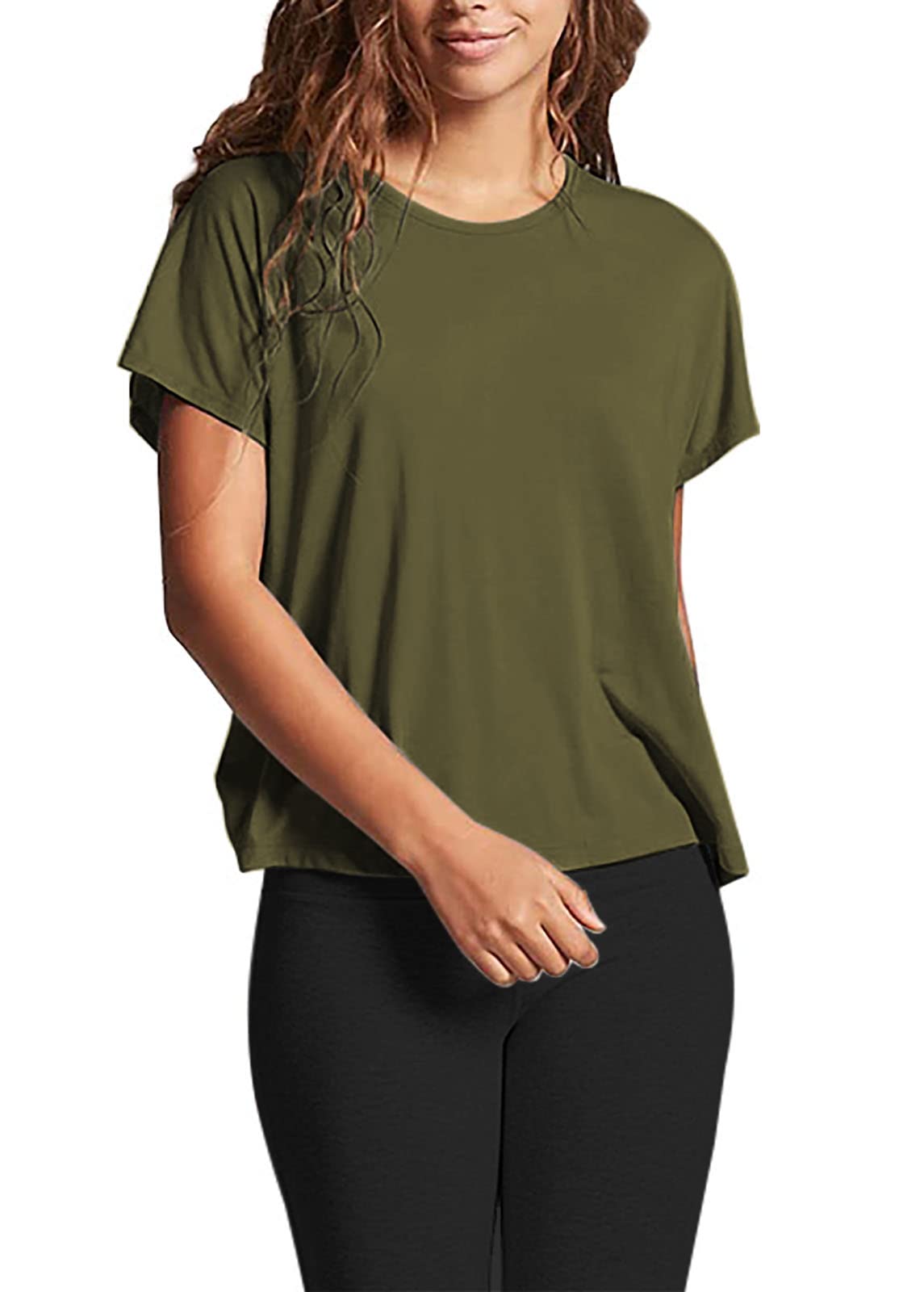Mippo Workout Shirts Gym Tops Open Back Backless Top Athletic Gym Clothes Short Sleeve Work Out Tops for Women Army Green S