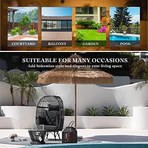 BULEXYARD 3 Piece Outdoor Egg Chair with Propane Fire Pit Table, Wicker Patio Egg Chair Set w/Natural Gas Firepit for Backyard, Porch, Deck (Dark Grey)