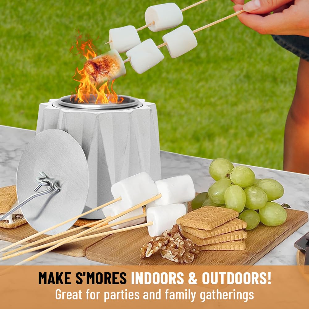 Decofuge Concrete Tabletop Fire Pit Bowl - Outdoor & Indoor Smores Maker, Patio Table Firepit, Portable Mini Firepit, Table Top Firepit & Smores Fire Pit, Perfect Patio Decor