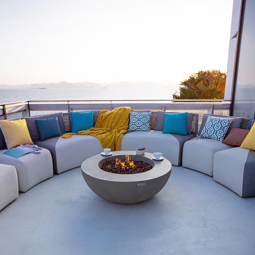 Lunar Bowl Concrete Fire Pit 42" x 42" Outdoor Patio Firepit Includes Lava Rocks Modern Fire Pits & Outdoor Fireplaces for Garden, Deck, Indoor & Outdoor Heating
