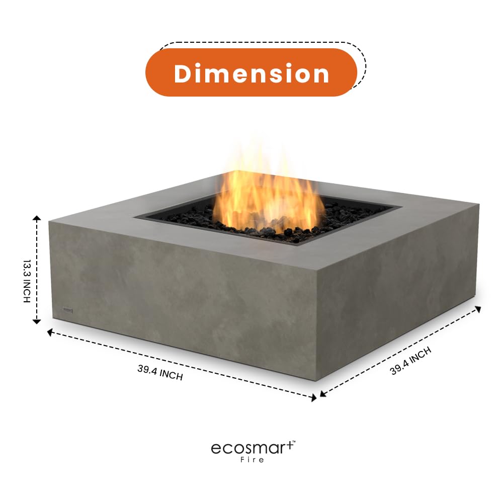 Eco Smart | Base 40 Fire Pit Table | Natural Color | Stainless Steel Gas Burner | Elegant Curved Design with Versatile Wide Lip | Complements Any Decor and Setting