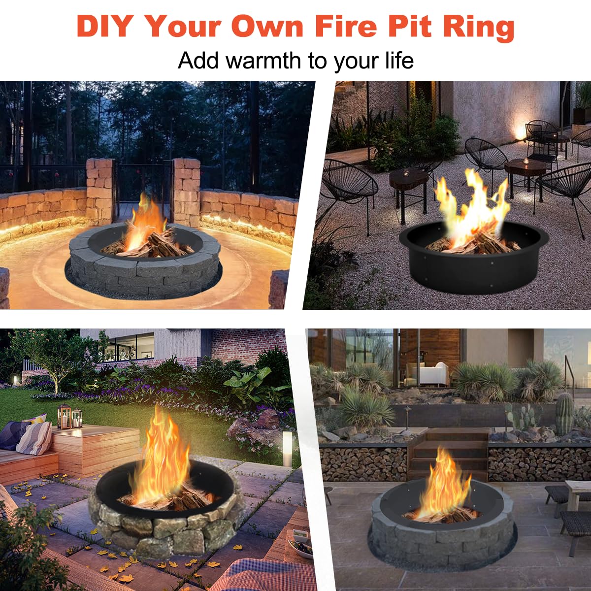 Koutemie Outdoor Fire Pit Ring Liner 40-Inch Outer/36-Inch Inner Diameter, Heavy Duty Solid Metal Steel Round Firepit Rim Insert for Outside DIY Campfire Ring Above or In-Ground, Black