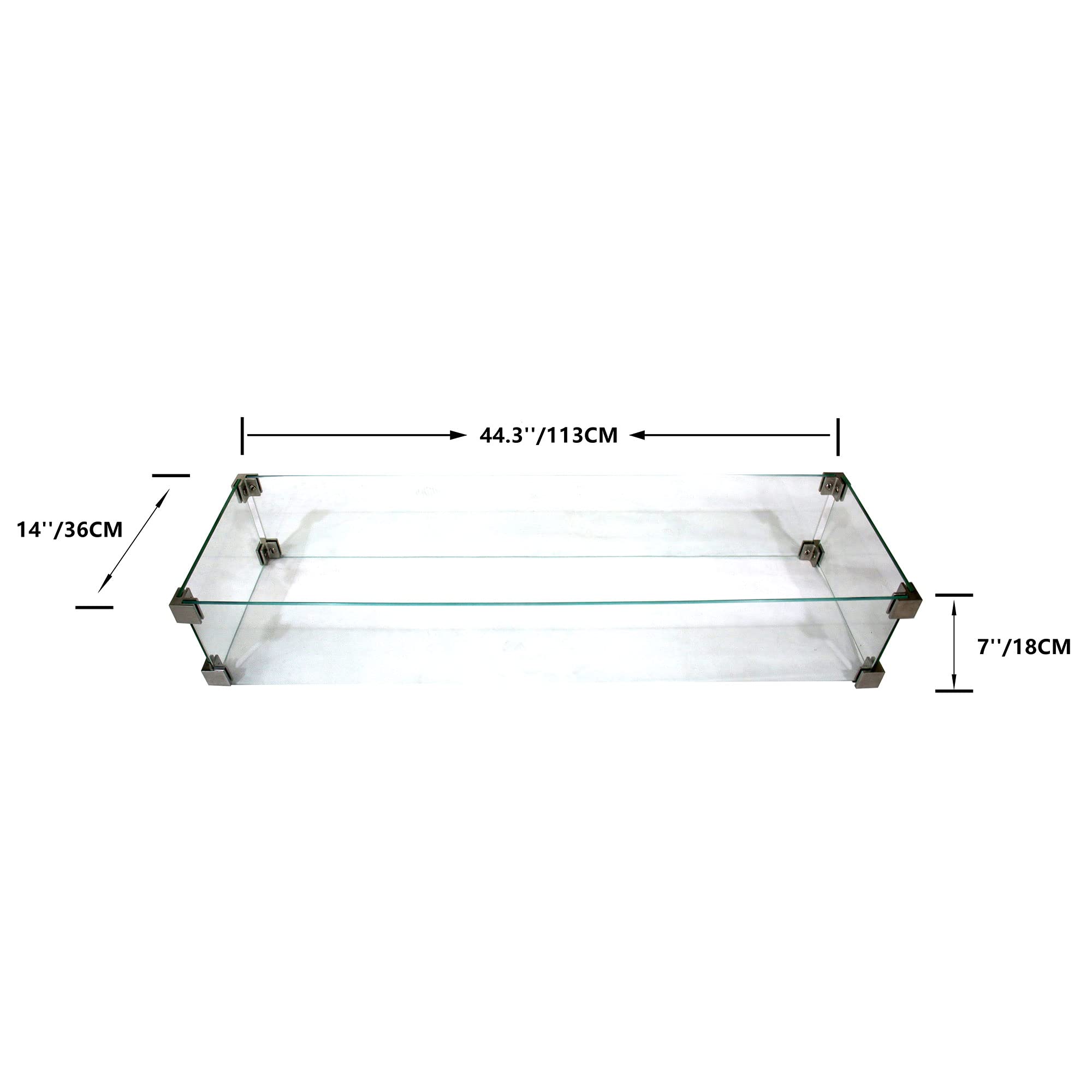 Elementi Granville 60 Inch Rectangular Concrete Natural Gas Fire Pit Table + 42 Inch Stainless Steel Fire Pit Cover + Tempered Glass Wind Screen Guard