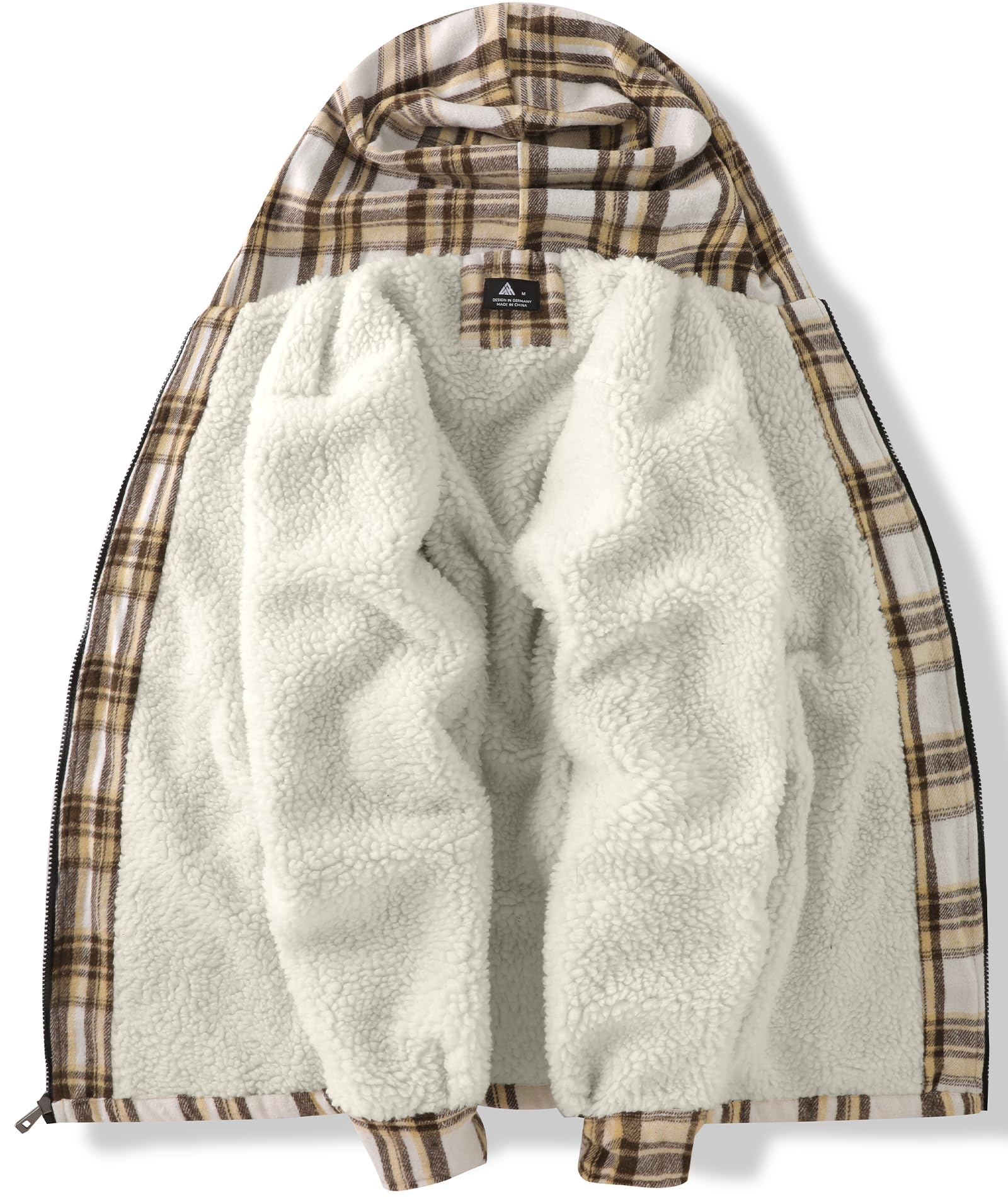 SCODI Men's Flannel Shirt Jacket Fleece Sherpa Lined Plaid Jackets Coat Full Zip Up Hoodie Winter Outwear Khaki X-Large