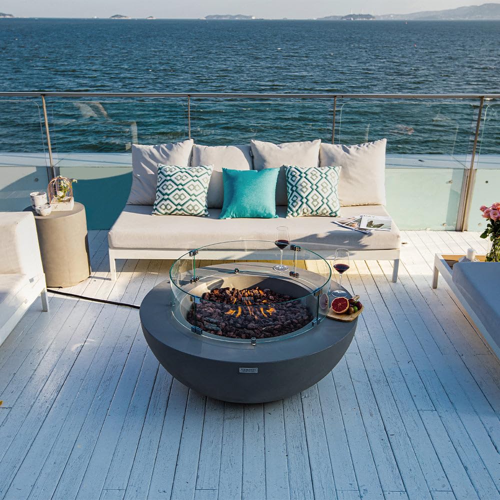 Lunar Bowl Concrete Fire Pit 42" x 42" Outdoor Patio Firepit Includes Lava Rocks Modern Fire Pits & Outdoor Fireplaces for Garden, Deck, Indoor & Outdoor Heating