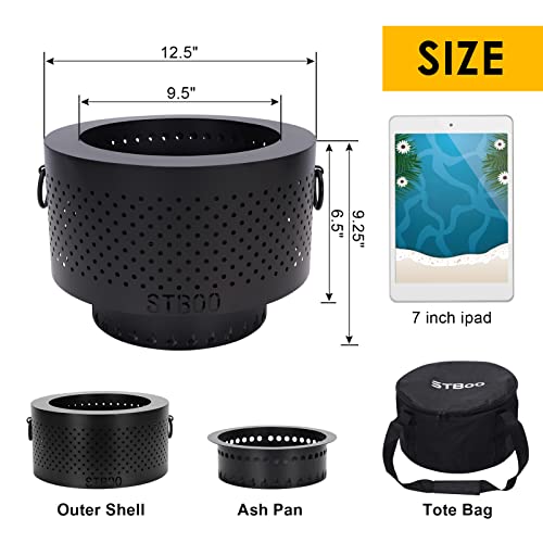STBoo 13 Inch Smokeless Fire Pits for Outside with Portable Carrying Storage Bag, Smokeless Camping Stove, Low Smoke Outdoor Fireplace for Bonfire Picnic Backyard Cooking on Beach, Black, S