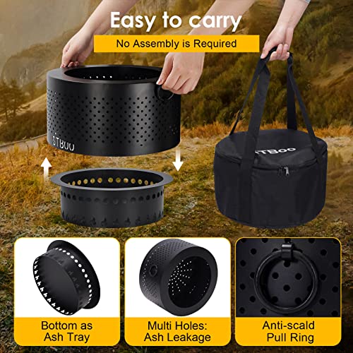 STBoo 13 Inch Smokeless Fire Pits for Outside with Portable Carrying Storage Bag, Smokeless Camping Stove, Low Smoke Outdoor Fireplace for Bonfire Picnic Backyard Cooking on Beach, Black, S