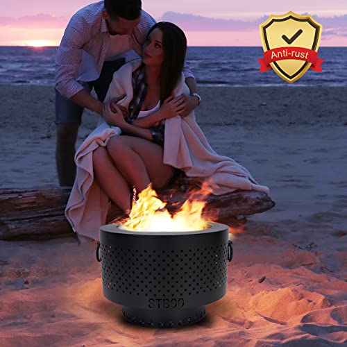 STBoo 13 Inch Smokeless Fire Pits for Outside with Portable Carrying Storage Bag, Smokeless Camping Stove, Low Smoke Outdoor Fireplace for Bonfire Picnic Backyard Cooking on Beach, Black, S