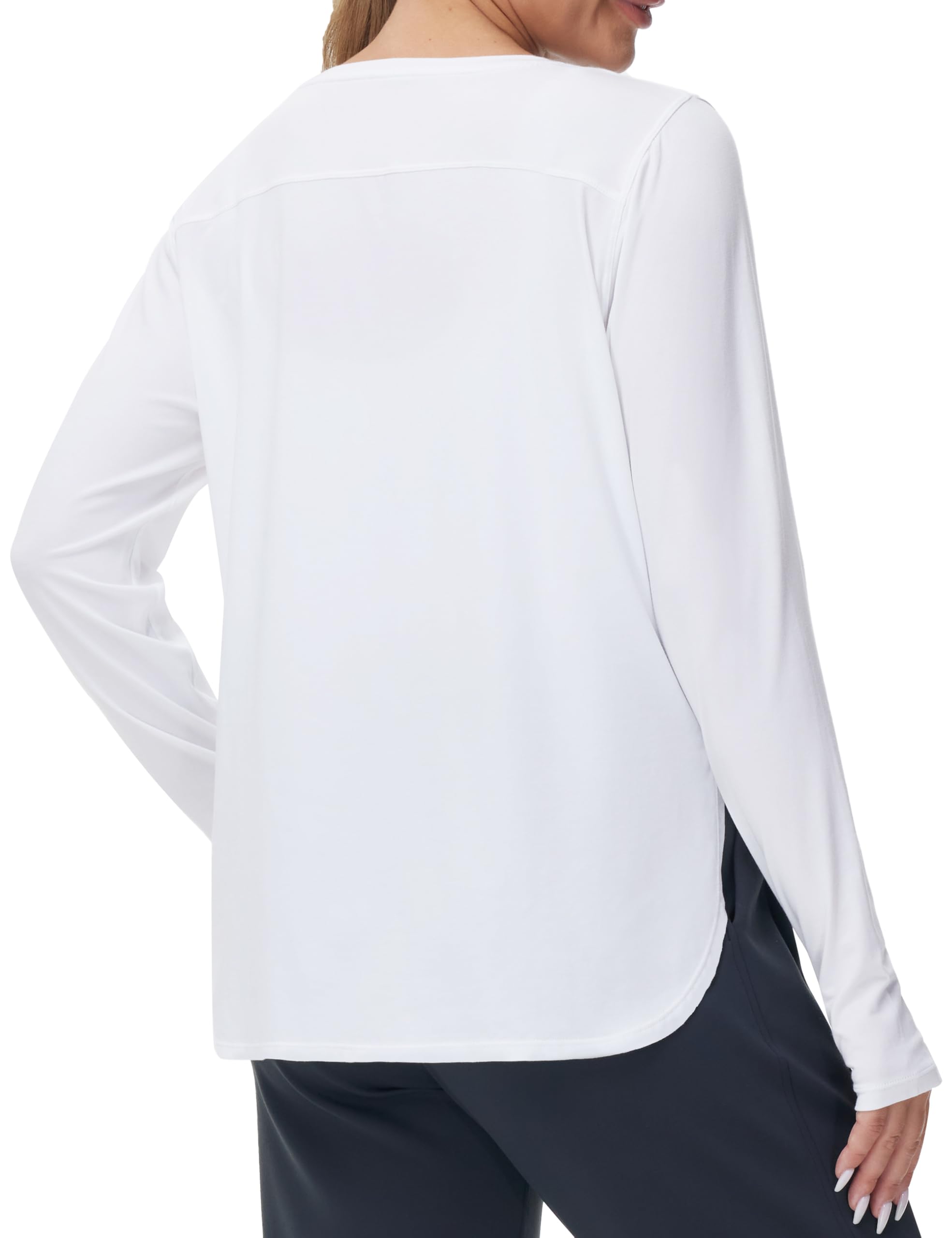 THE GYM PEOPLE Women's Long Sleeve Workout Shirts Lightweight Cotton Running Yoga Tops with Thumb Hole White