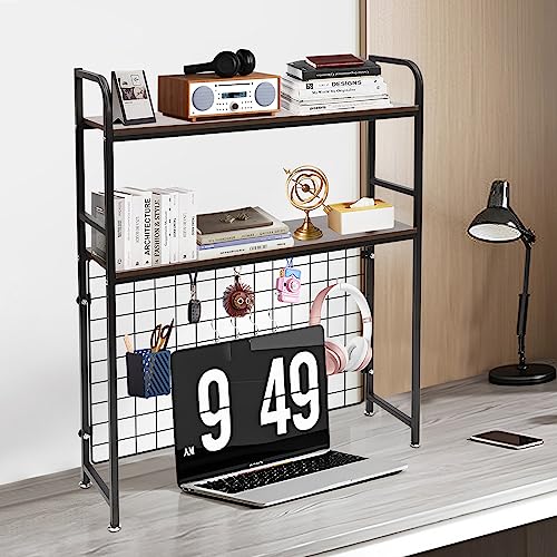 MhdunueSK Computer Desktop Bookcase,2 Tier Dorm Desk Hutch,Multipurpose Adjustable Dorm Desk Bookshelf for Home Dorm Office Supplies 29.5 * 7.9 * 38.6Inch (Black)