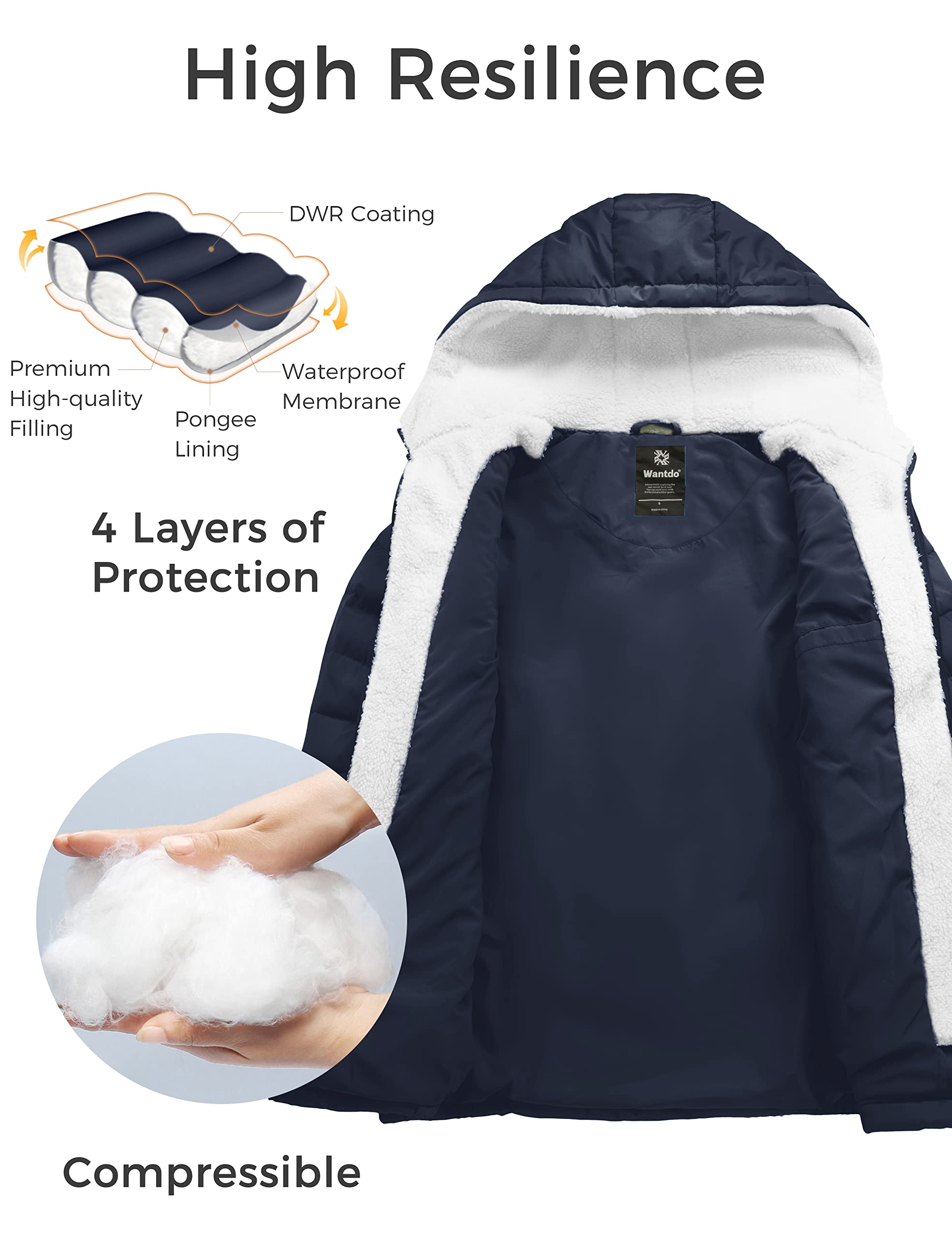 wantdo Women's Warmer Puffer Jacket Hooded Bubble Coats Casual Wear Navy Large