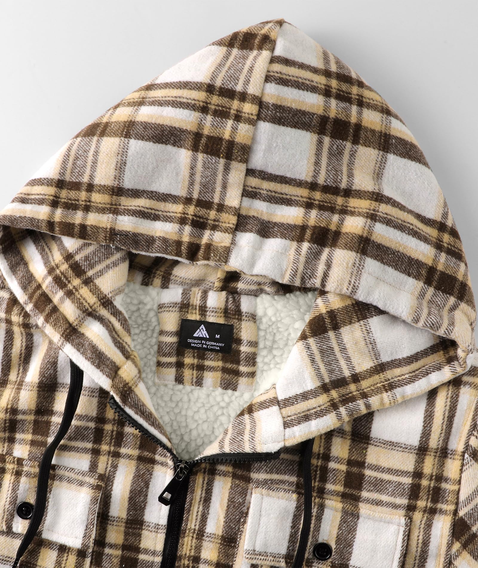 SCODI Men's Flannel Shirt Jacket Fleece Sherpa Lined Plaid Jackets Coat Full Zip Up Hoodie Winter Outwear Khaki X-Large