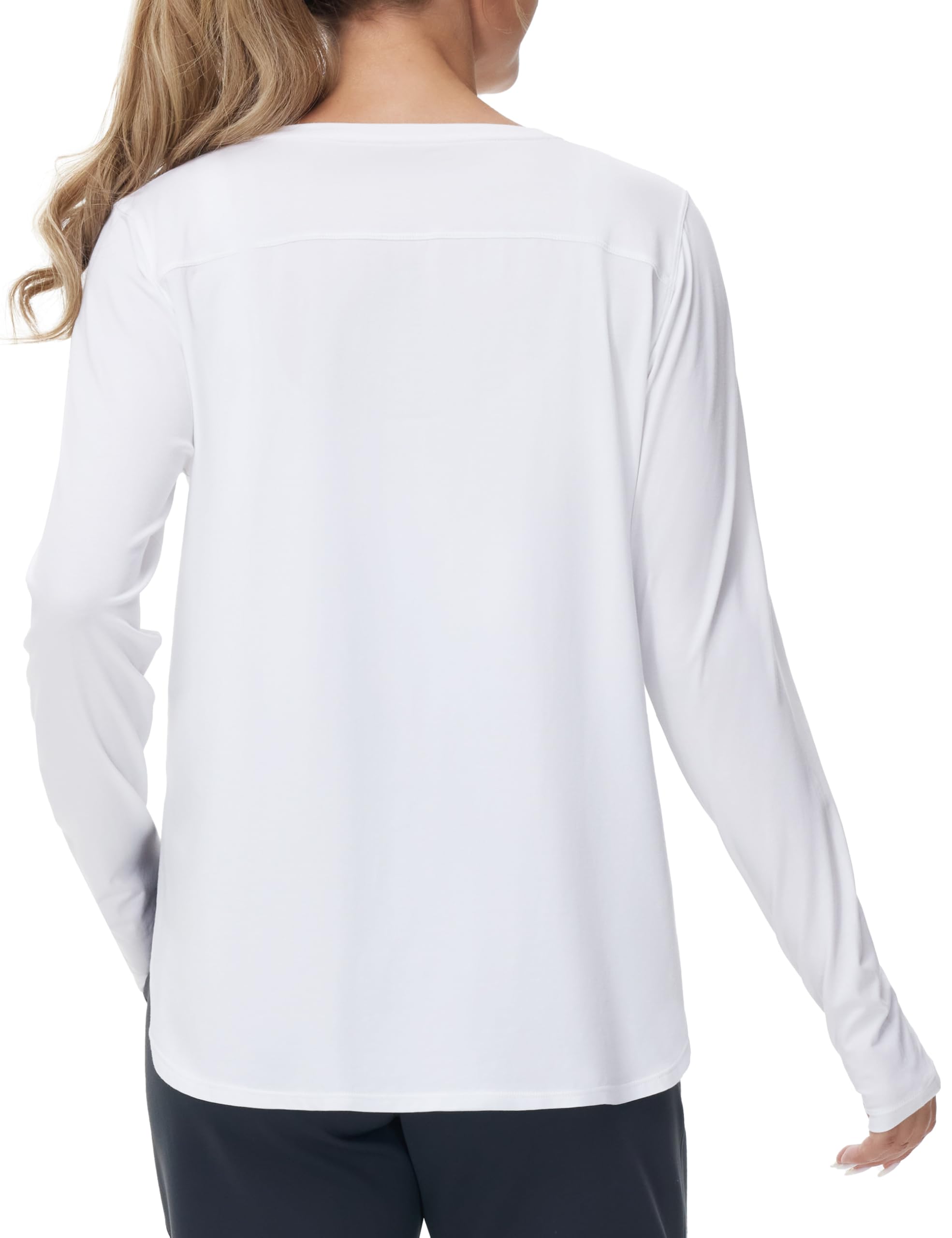 THE GYM PEOPLE Women's Long Sleeve Workout Shirts Lightweight Cotton Running Yoga Tops with Thumb Hole White
